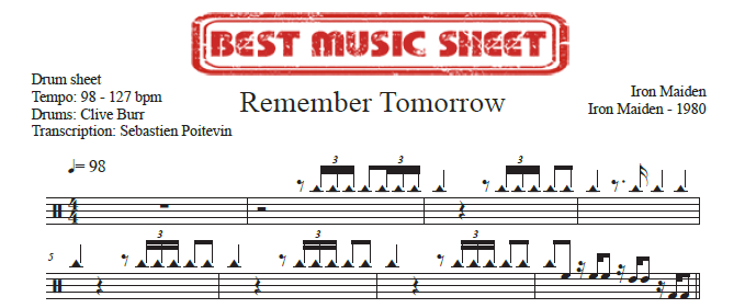 Drum Sheet - Iron Maiden - Remember Tomorrow - Best Music Sheet